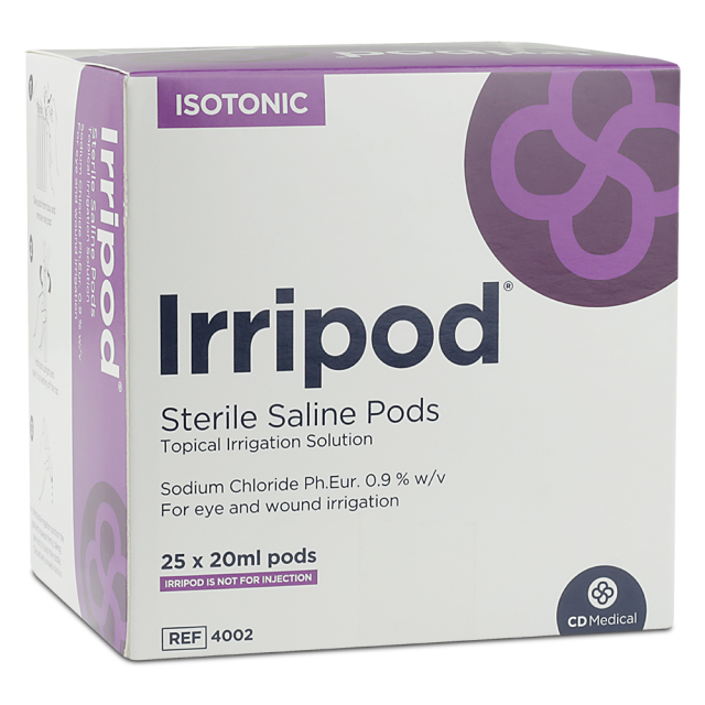 Irripod Sterile Saline Pods (25 x 20ml). Sterile solution of 0.9 w/v ...